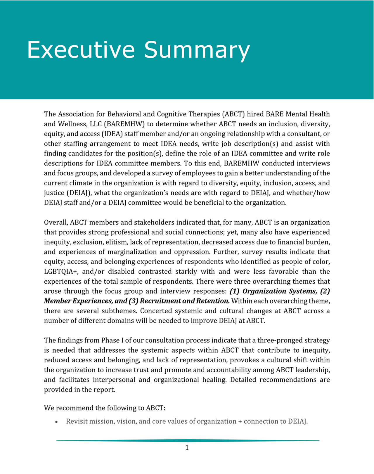 ABCT & BARE Reports on Diversity, Equity, Inclusion, Access and Justice ...