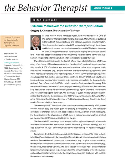 the Behavior Therapist Journal - ABCT Journals - ABCT - Association for ...