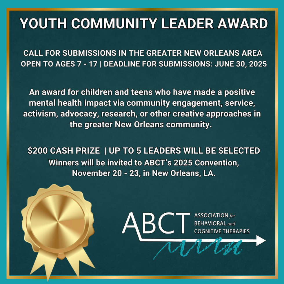 Youth Community Leader Award - 2025 Convention - ABCT - Association for ...